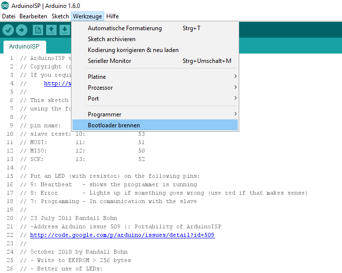 Arduino als AVR ISP zum Brennen des Bootloader – bubuxblog