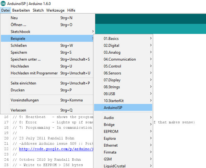 Arduino als AVR ISP zum Brennen des Bootloader – bubuxblog